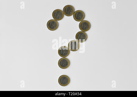 Question mark made of euro coins stack on white background - Concept of ...