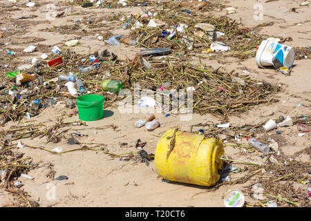 Durban, KwaZulu-Natal, South Africa, plastic pollution, containers and ...