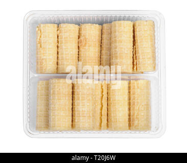 Crispy wafer rolls in a package. Wafer rolls on a white background ...