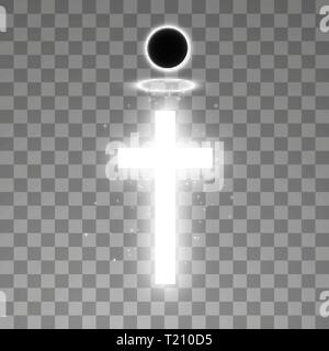 Shining white cross and total solar eclipse on transparent background ...