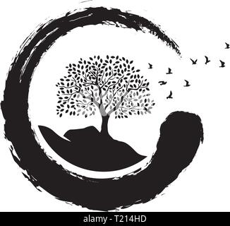 tree, birds and zen symbol Stock Vector Image & Art - Alamy
