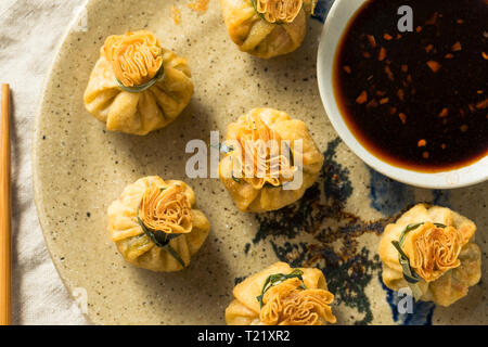 Homemade Deep Fried Shrimp Purse Dumplings with Soy Sauce Stock Photo ...