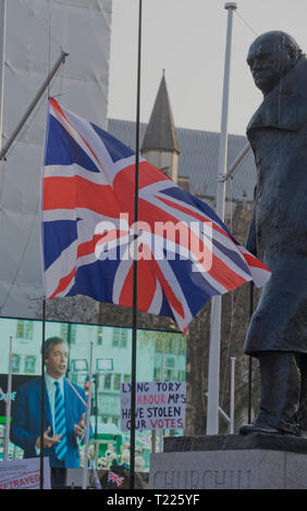 Nigel Farage speaking at the Brexit leave march on London's Parliament ...