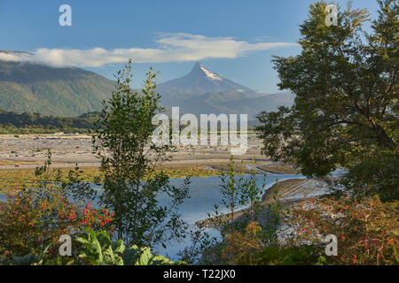 View of Corcovado Volcano across the bay from Chaiten, Patagonia ...