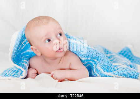 PORTRAIT OF INFANT IN DIAPER WITH HEAD COVERED BY A TOWEL Stock Photo ...