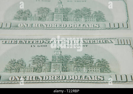 Reverse side of 100 dollar bills 3d perspective Stock Photo: 133225700 ...