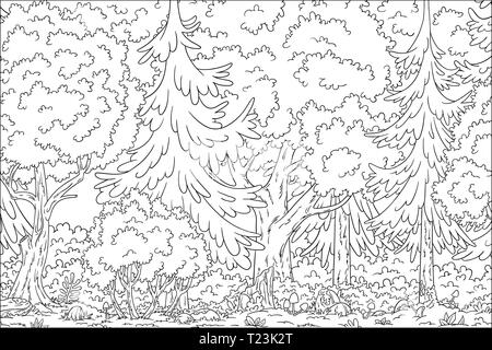 Coloring book landscape. Hand draw vector illustration with separate ...