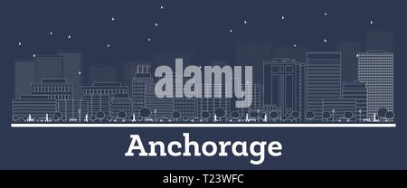 Alaska, Anchorage architecture line skyline illustration. Linear vector ...