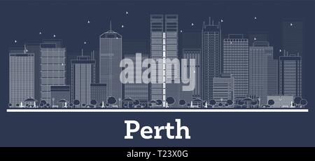 Outline Perth Australia City Skyline with Modern Buildings Isolated on ...