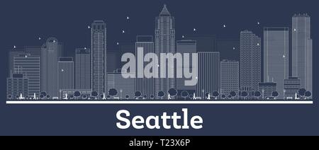 Outline Seattle Washington City Skyline with Color Buildings Isolated ...