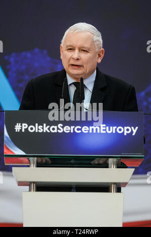 Jaroslaw Kaczynski seen speaking during the Law and Justice (Prawo i Sprawiedliwosc) convention ...