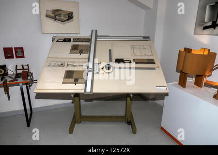 Belgrade, Serbia, March 2019 - Old-fashioned drawing board with project ...