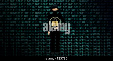 hacker cracks secure digital data connection binary code background vector illustration EPS10 ...