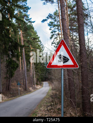 amphibian migration, warning sign frogs at street border, Germany Stock ...