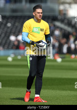Manchester City goalkeeper Ederson warms up before the UEFA Champions ...