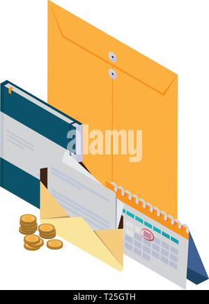 manila envelope with office icons vector illustration design Stock ...