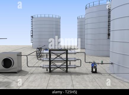 oil refinery, chemical production, waste processing plant, exterior ...
