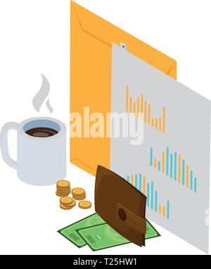 manila envelope with office icons vector illustration design Stock ...