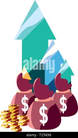 money bags arrows financial diagram vector illustration Stock Vector ...