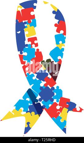 puzzles shaped ribbon autism awareness day vector illustration Stock ...
