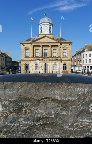 Kelso Square in Scotland, with giant cobble stone sculpture marked with ...