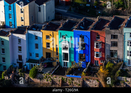 Colourful terraced houses mark out Ambrose Road in the cities BS8 ...