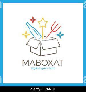 Magic Food Box Logo. Line surprise eat logotype Stock Vector Image ...