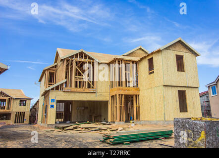 New Two-Storey Home Construction Framing Studs with Foyer Area Stock ...