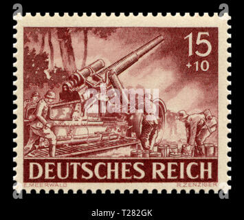 German historical stamp: Heavy artillery rail gun Eisenbahngeschütz ...