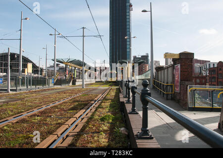 Around the UK - A view of a tram approaching the Deansgate ...