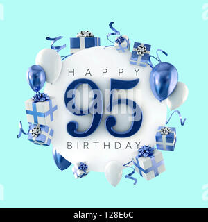 Happy 95th birthday party composition with balloons and presents. 3D ...