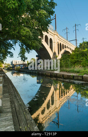 The Manayunk Bridge and canal in Manayunk Philadelphia. Once a railway ...