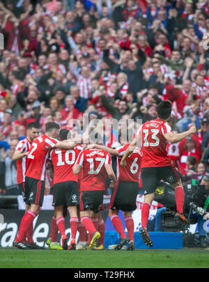 Luke O'Nien of Sunderland and his teammates celebrate winning the ...
