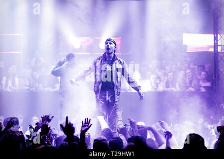 Norway, Oslo - March 29, 2019. The Norwegian rap duo Karpe performs a ...