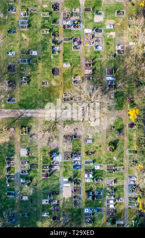 Aerial drone view of cemetery and graves. Graveyard, view from above ...