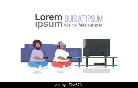 Fat man playing video games on home interior background Stock Photo ...