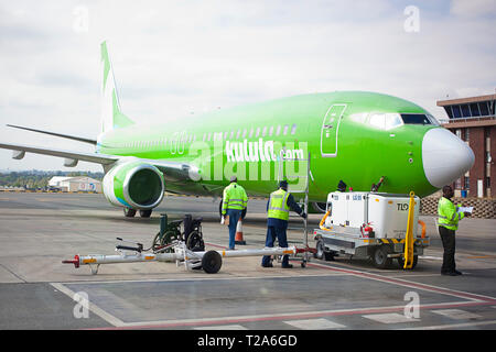 Kulula plane on the tarmac at Lanseria airport close up concept ...