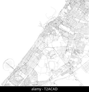 Satellite map of Dubai, United Arab Emirates, city streets. Street map ...