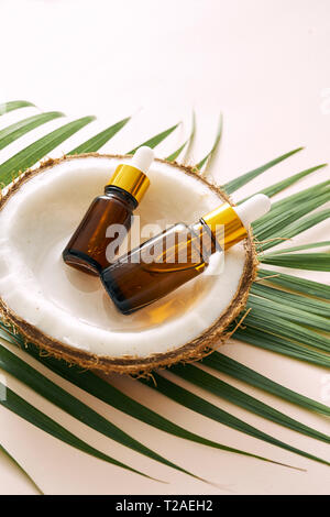 Natural cosmetic composition of open jar of cream, beauty capsules ...