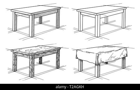 Realistic sketch of the table in perspective. Vector illustration Stock ...