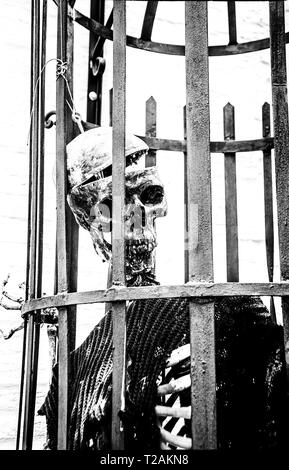 A skeleton shown in a torture device; whre it was common practice ...