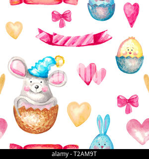 Cartoon animals seamless Easter chicken pattern for wrapping paper and ...