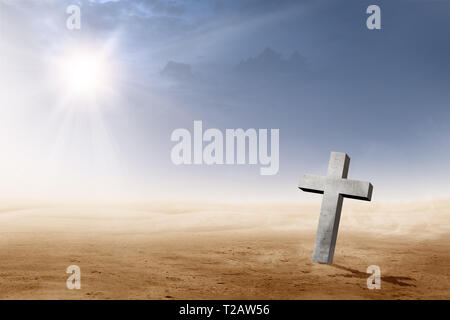 Christian cross on the sand with the desert background Stock Photo - Alamy