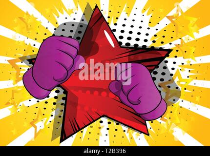 Vector cartoon hands ready to fight. Illustrated hand sign on comic ...