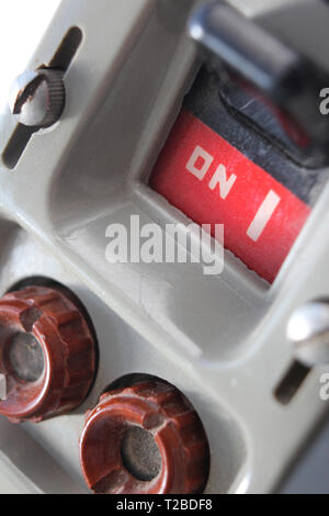 Vintage safety off switch with fuses, isolated on white background ...