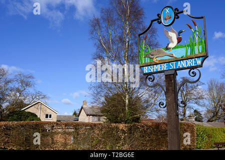 Village sign. Rushmere, Suffolk, England, United Kingdom, Europe Stock ...