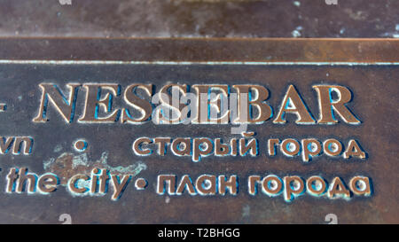 Nessebar, Bulgaria - 7 Sep 2018: Part of a Miniature metal map of the ...