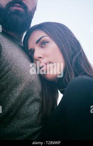 Woman leaning on man`s chest Stock Photo - Alamy