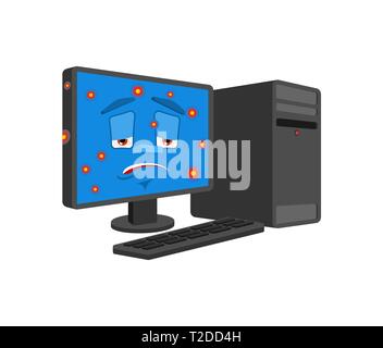 Computer virus Sick Infection isolated. infected ill PC Cartoon Style ...