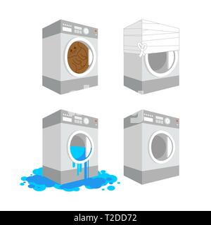 Cat in Washer isolated. pet inside washing machine Cartoon Style ...
